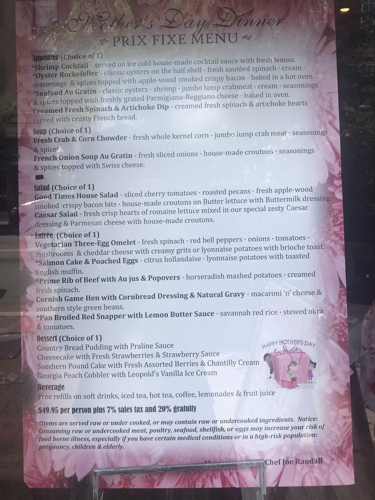 Menu at Good Times Jazz Bar, Savannah