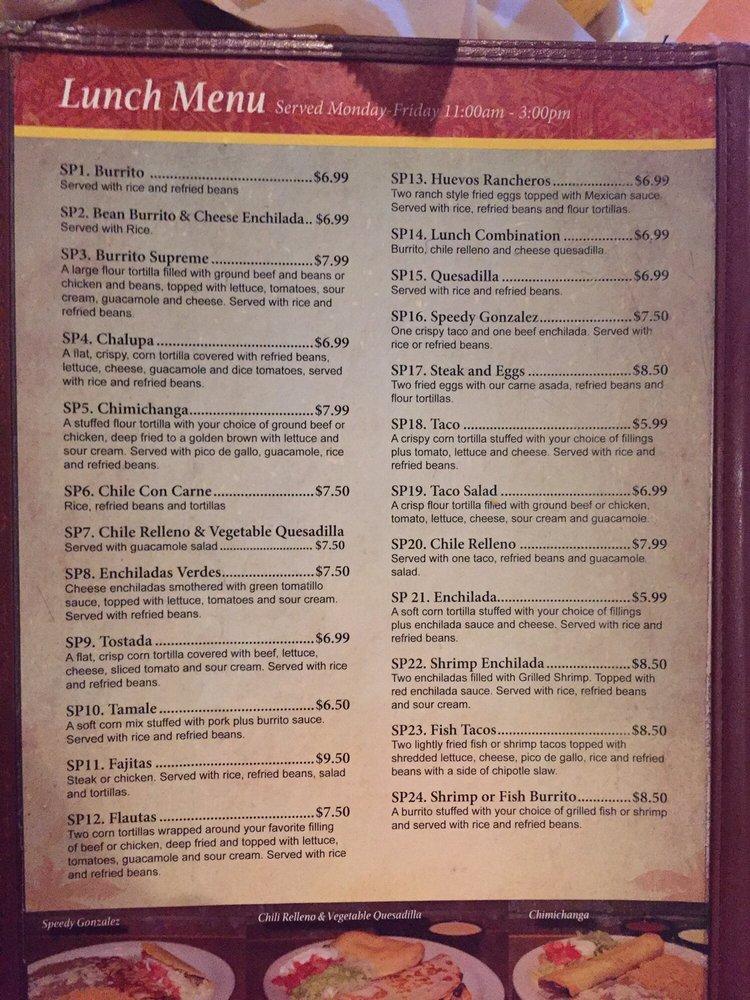 Menu at Guadalajara Mexican grill restaurant, Panama City, Thomas Dr