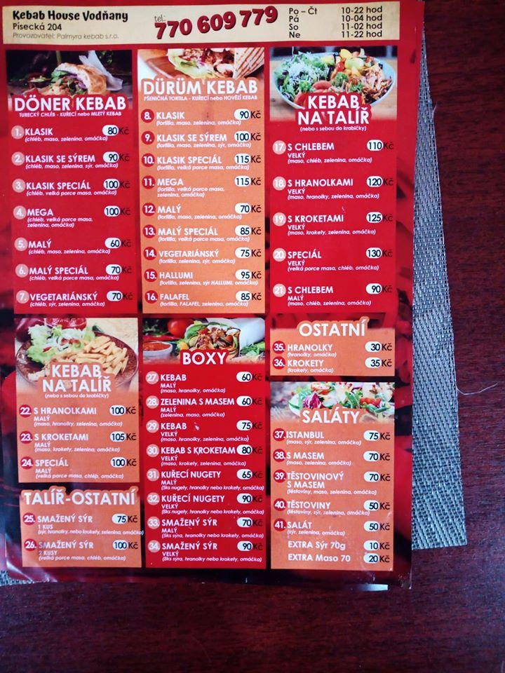 Menu at Kebab house Vodňany restaurant, Vodňany