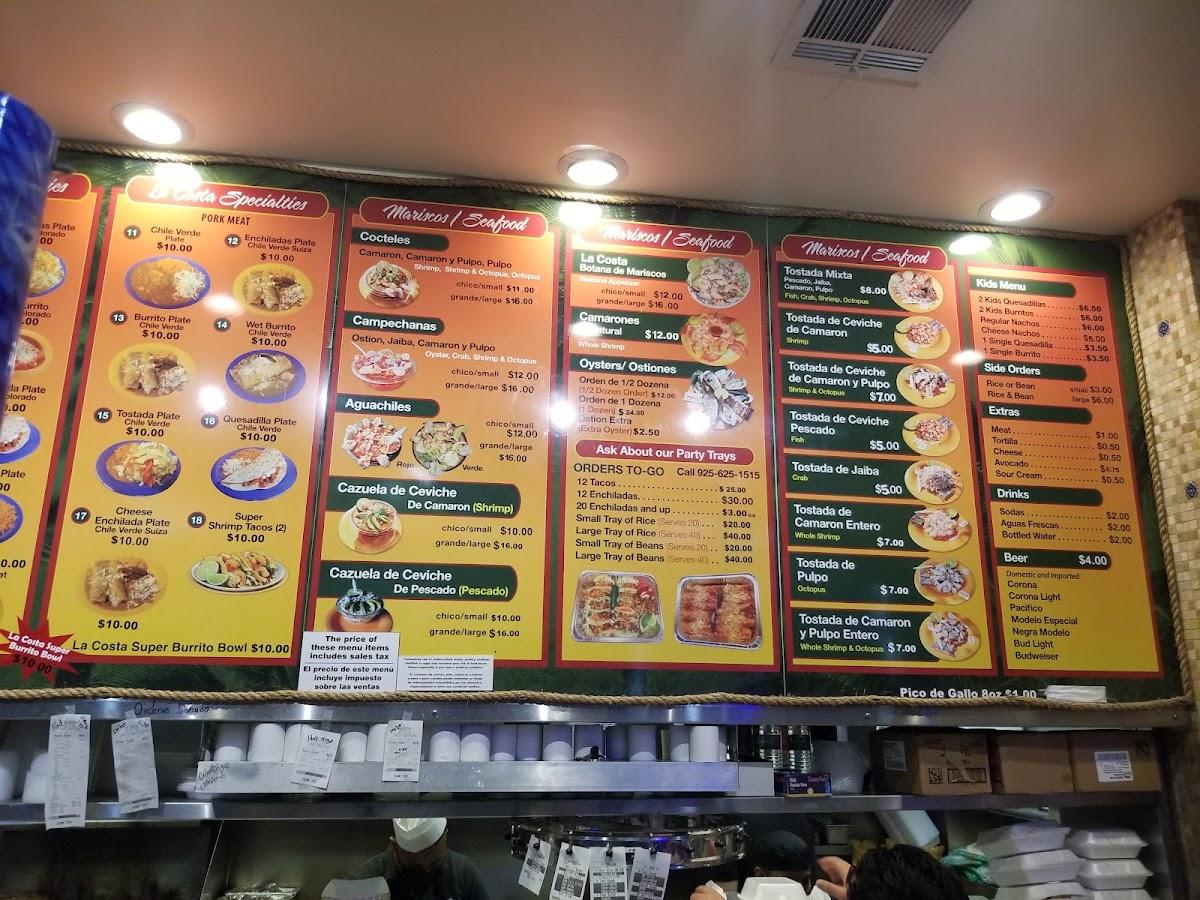 Menu at La Costa restaurant, Oakley