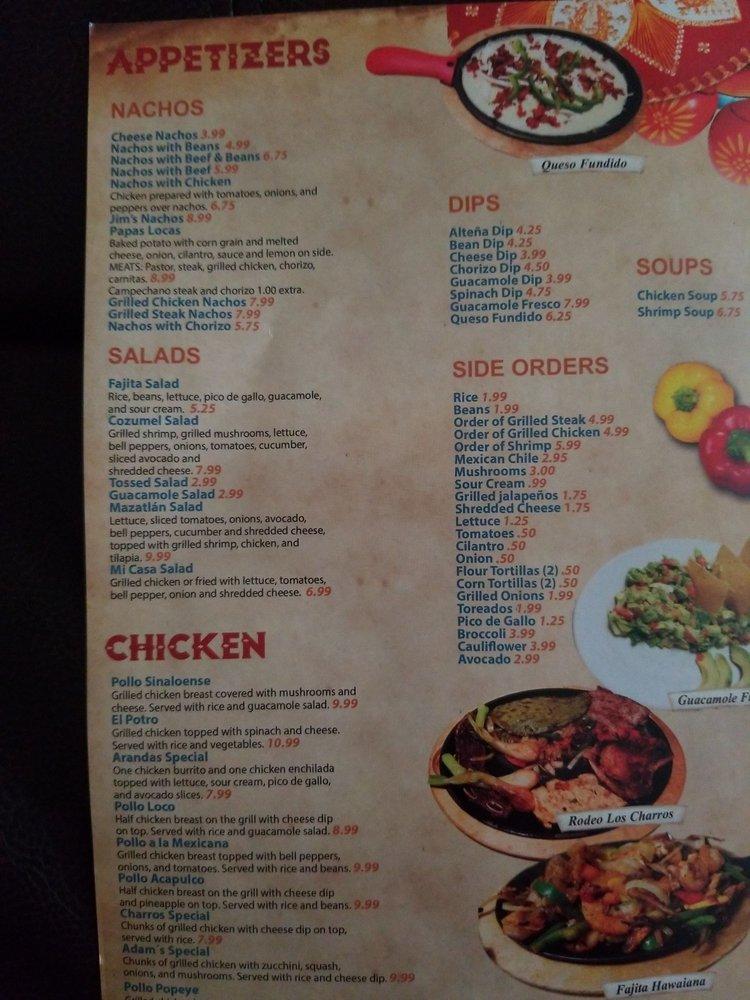 Menu at Los Charros restaurant, Rock Spring