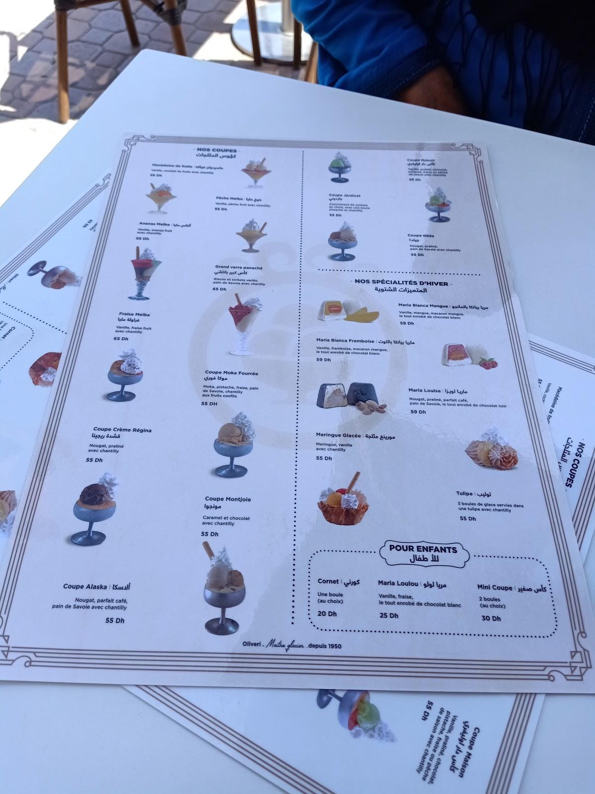 Menu at Oliveri Café Marina cafe, Agadir