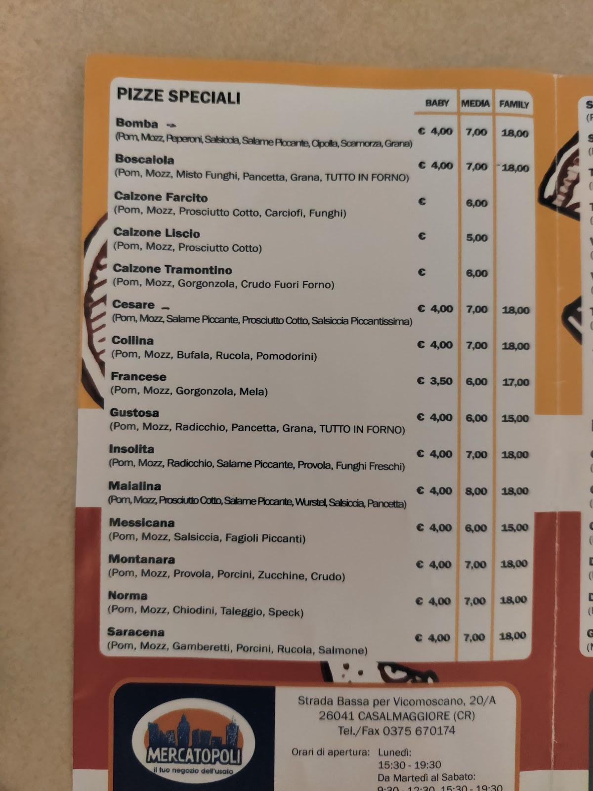Menu da Pizza D'asporto Rosticceria Reginella pizzeria, Casalmaggiore
