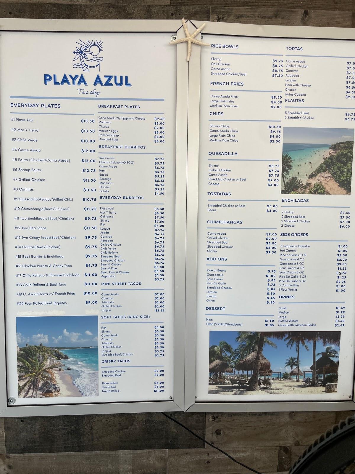 Menu at Playa Azul Taco Shop restaurant, Salina