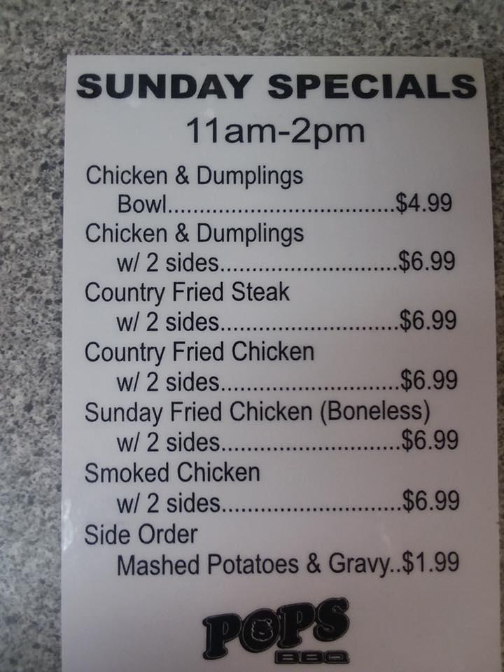 Menu at Pop's BBQ, Benton