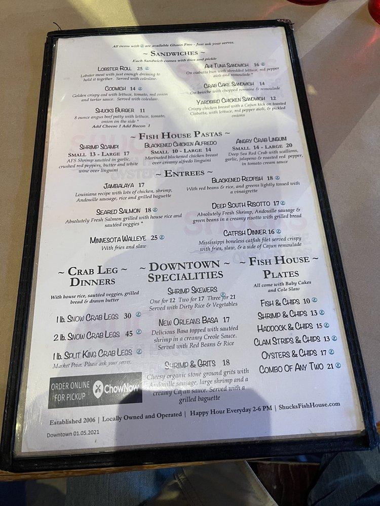 Menu at Shucks Fish House & Oyster Bar, Omaha, Leavenworth St