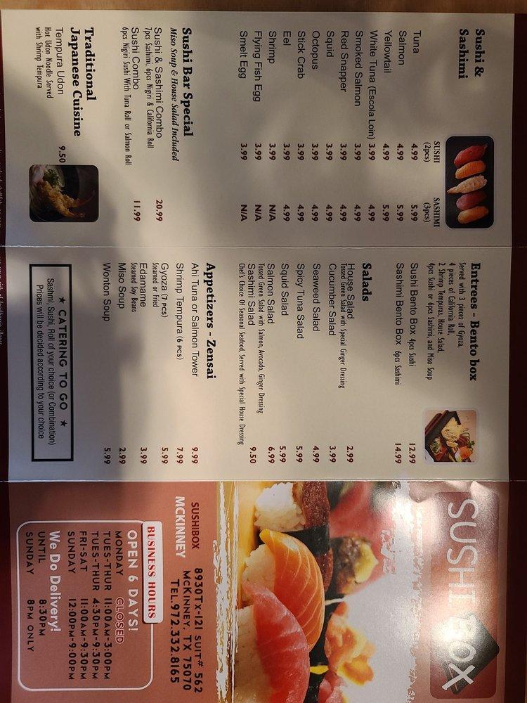 Menu at Sushi Box restaurant, McKinney