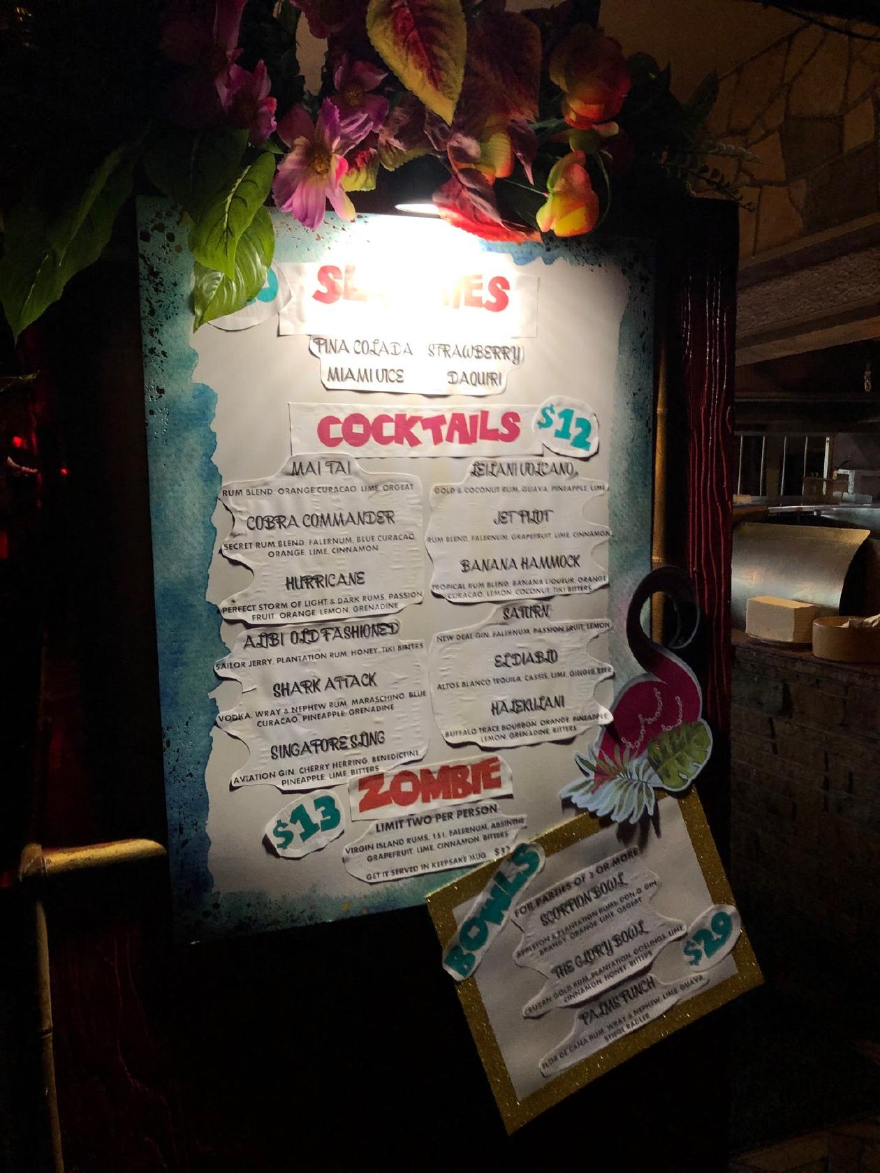 Menu at The Alibi Tiki Lounge pub & bar, Portland