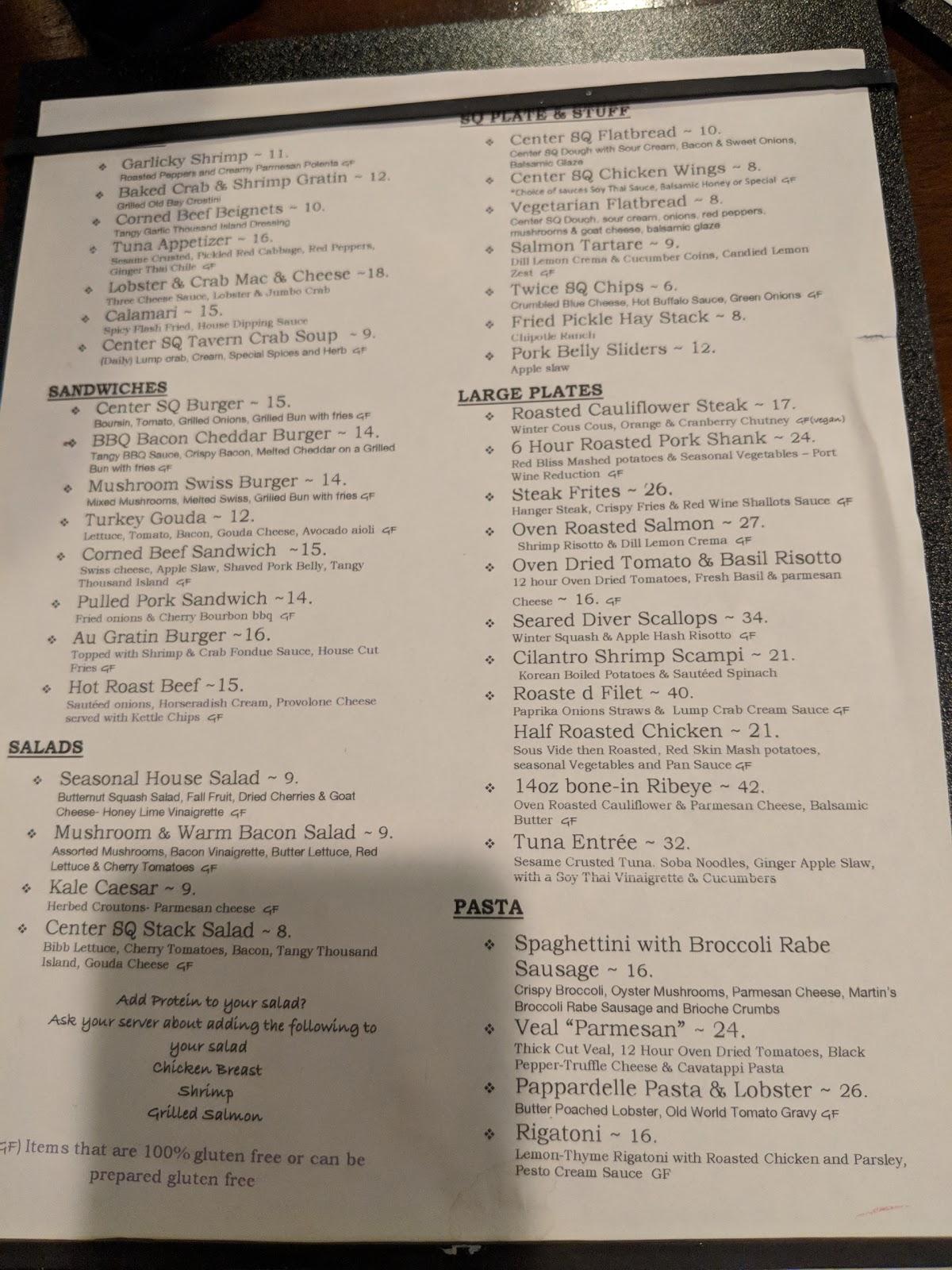 Menu at Center Square Tavern pub & bar, Swedesboro