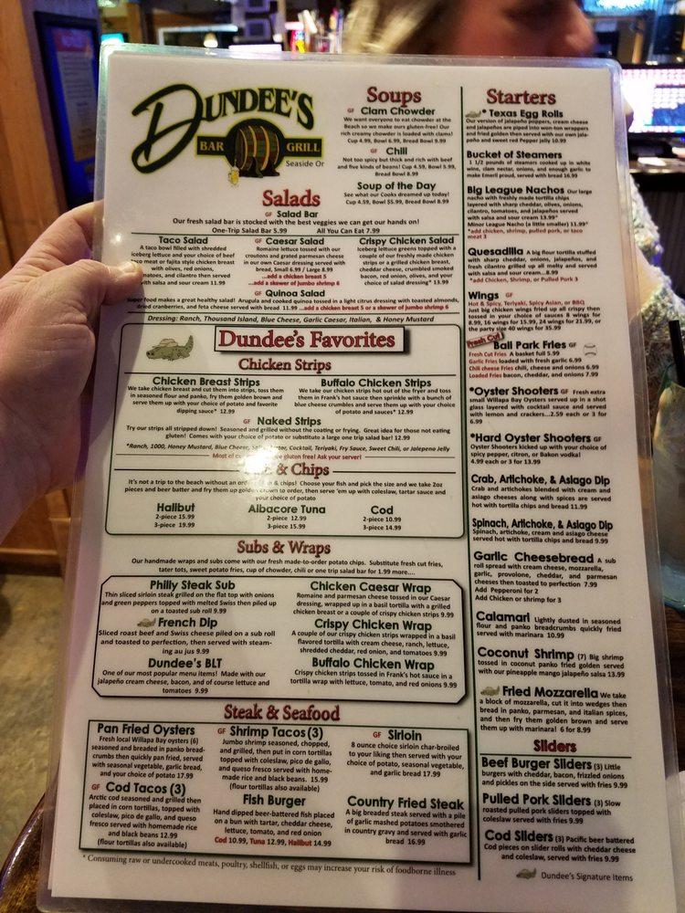 Menu at Dundee's Bar & Grill, Seaside