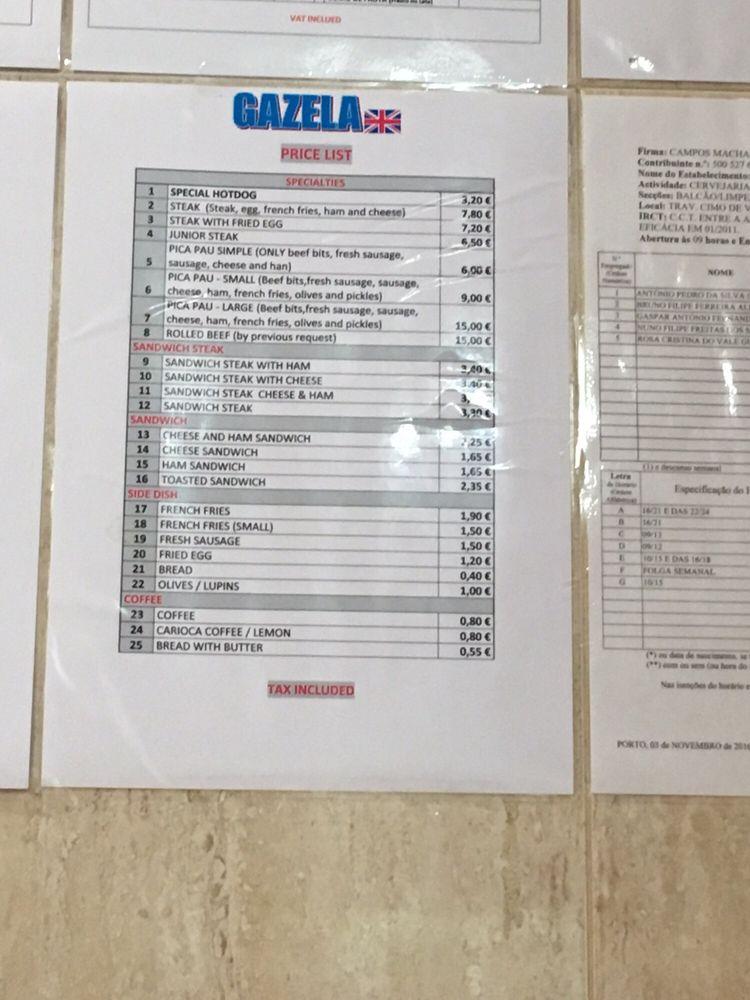 Menu em Gazela pub & Bar, Porto