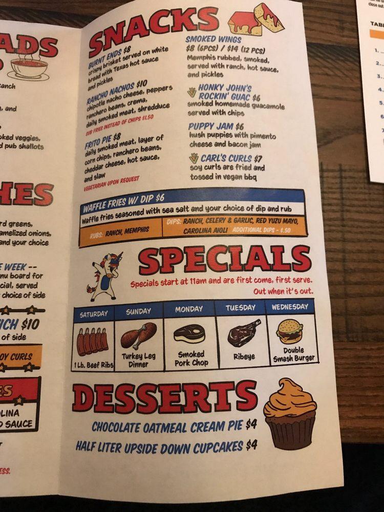 Menu at Half Liter BBQ, Indianapolis