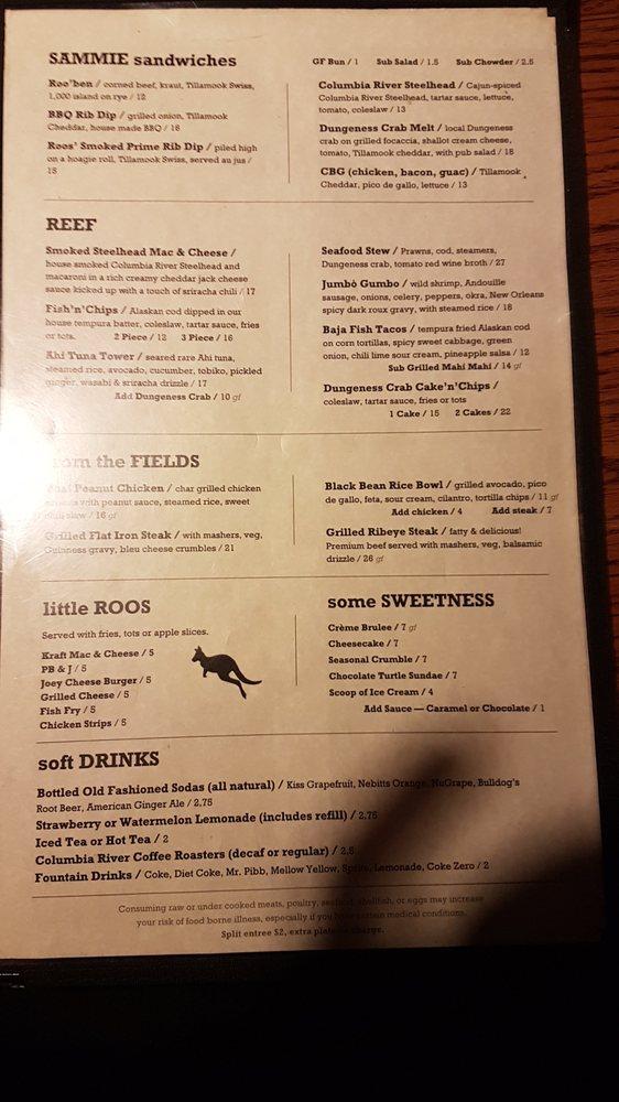 Menu at Lost Roo pub & bar, Long Beach