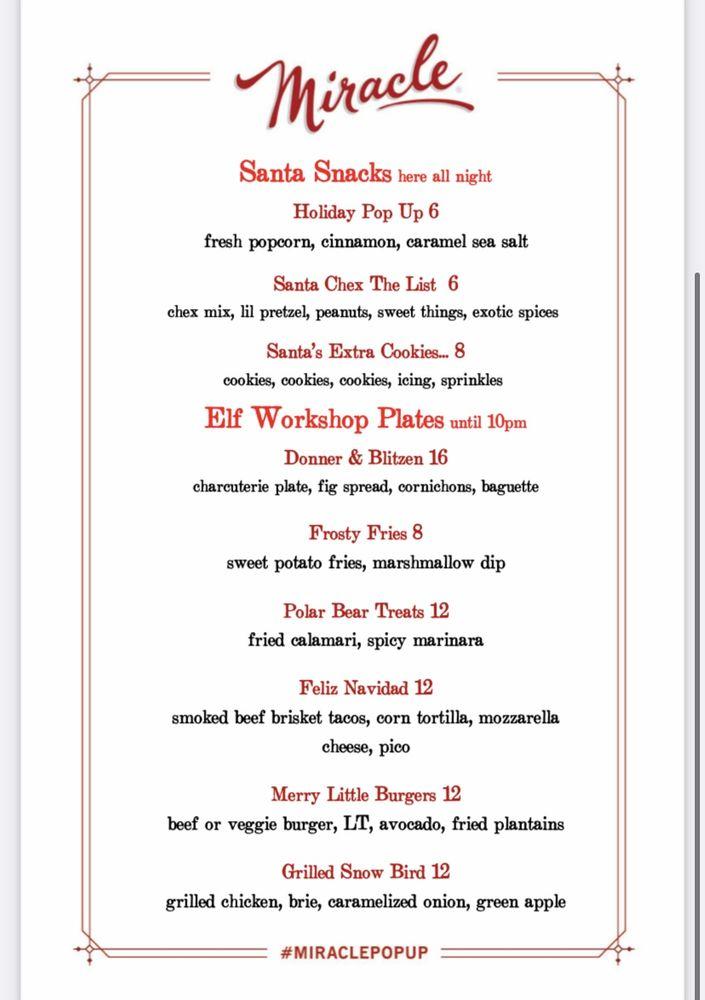 Menu at Miracle Two - Atlanta restaurant, Atlanta