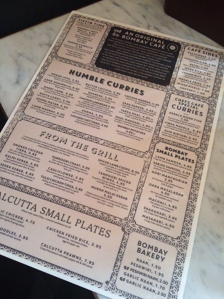 Menu at Chaakoo Bombay Cafe, Glasgow