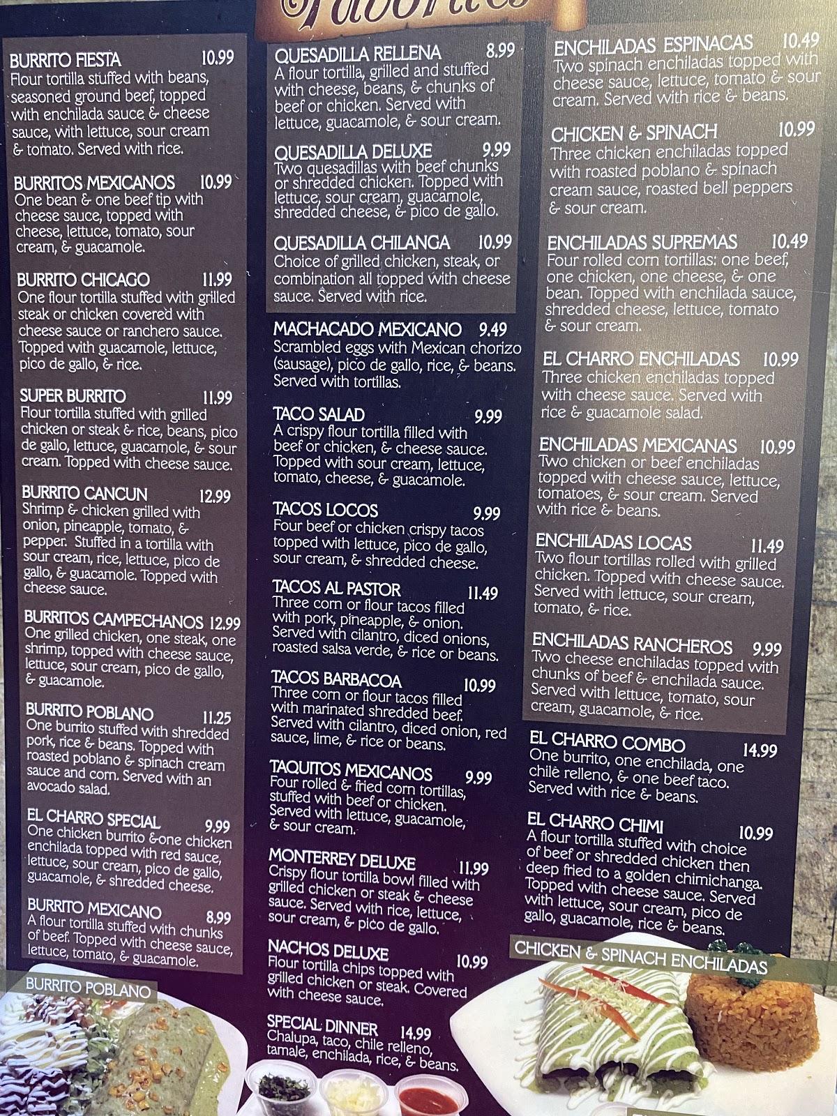 Menu at El Charro restaurant, Ozark, S 20th St