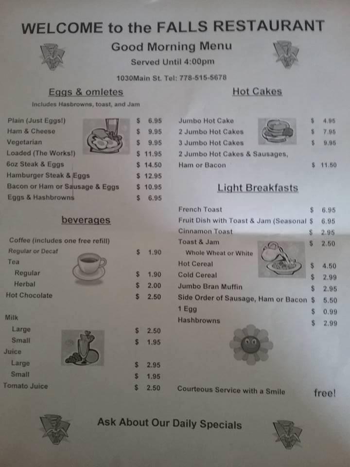 Menu at Falls Restaurant, Canada