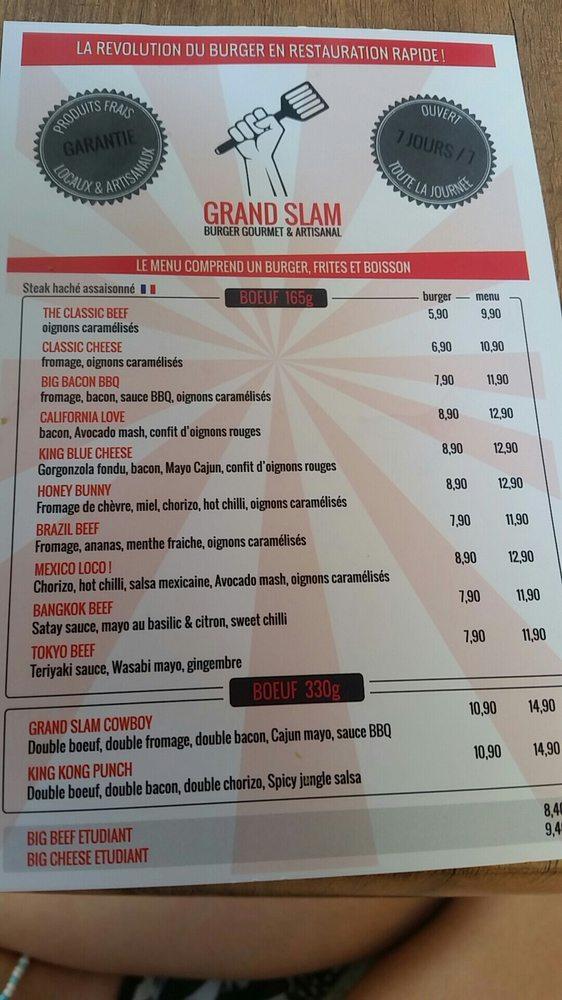 Menu at Grand Slam Burger | Montpellier restaurant, Montpellier