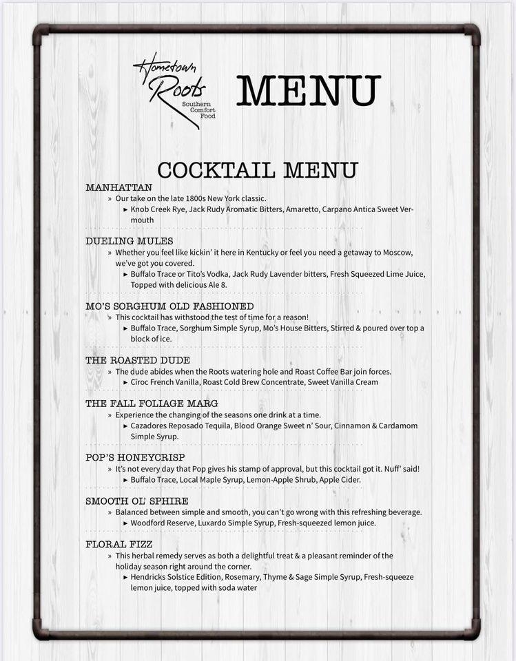 Menu at Hometown Roots restaurant, Henderson