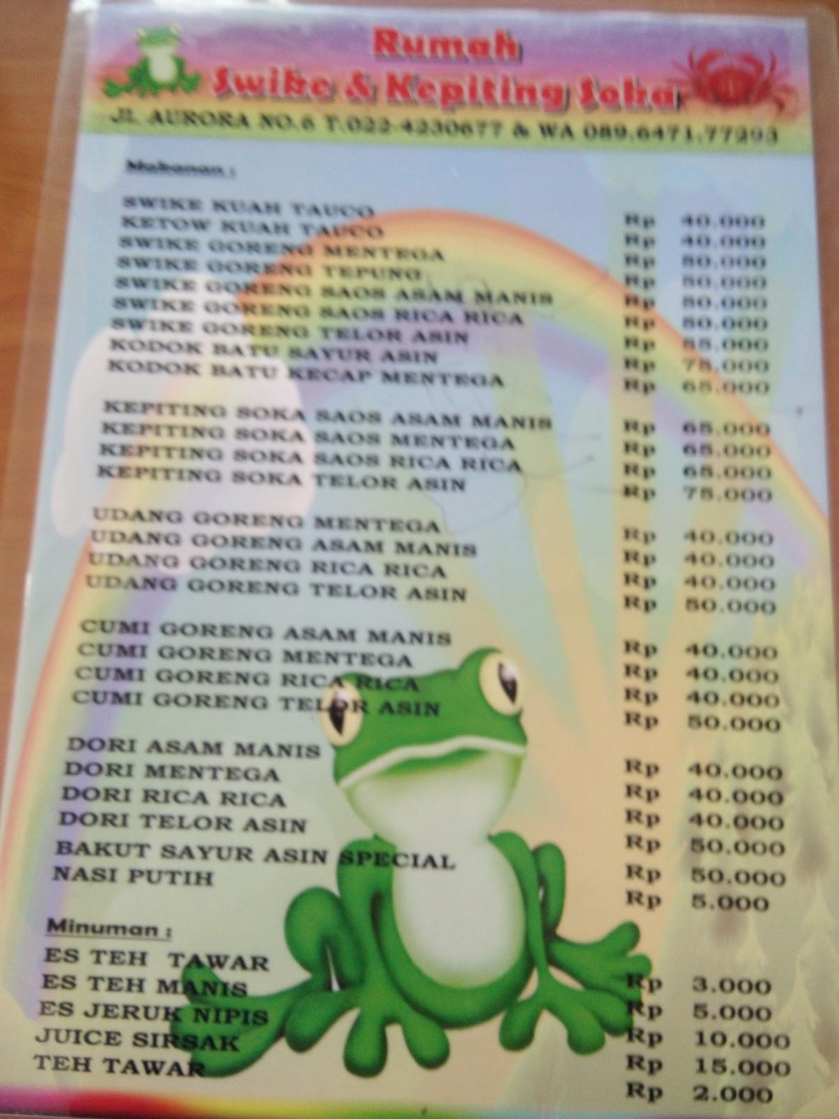 Menu at Kodok Goreng Gardujati Rumah Makan restaurant, Bandung