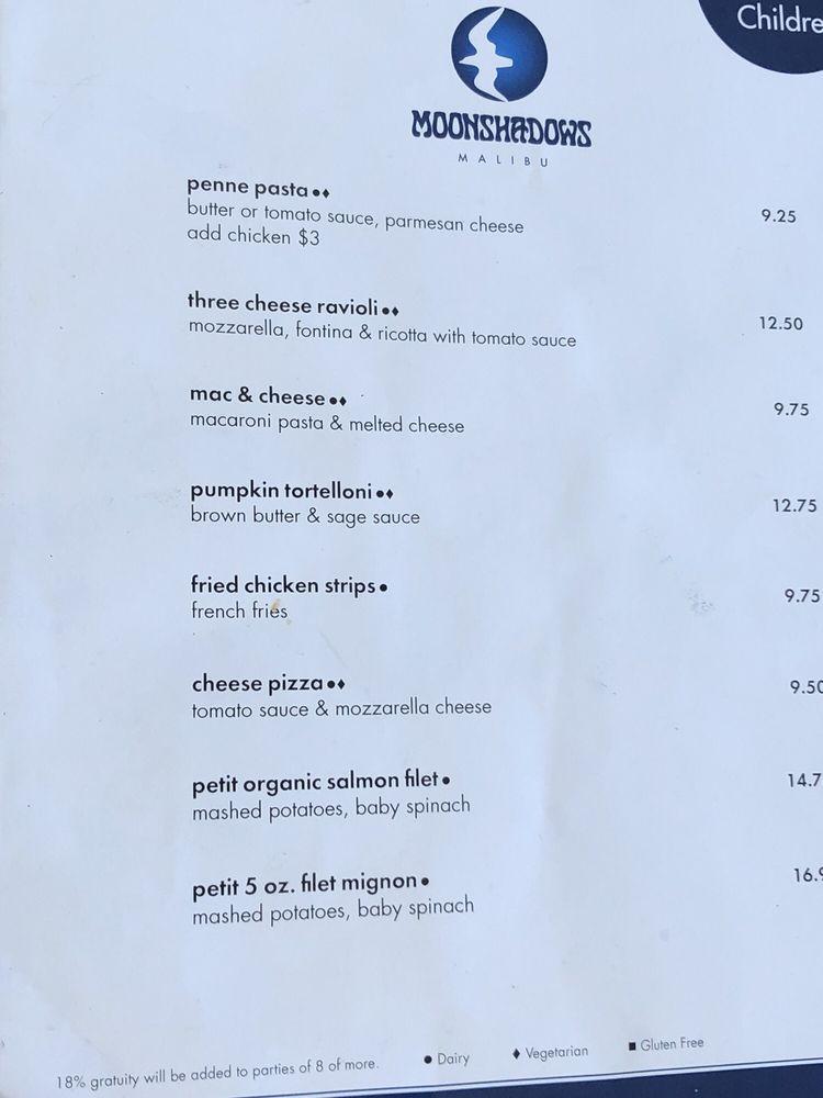 Menu at Moonshadows Malibu pub & bar, Malibu