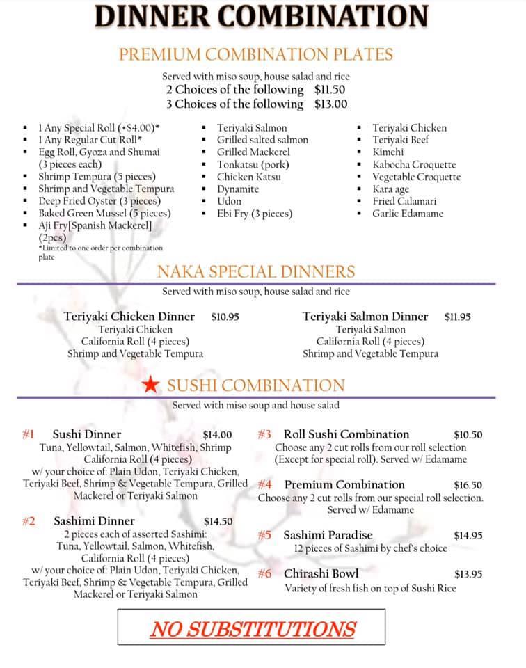 Menu at Naka Sushi Restaurant, Las Vegas