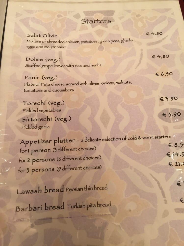 Speisekarte von Restaurant Pars, Wien