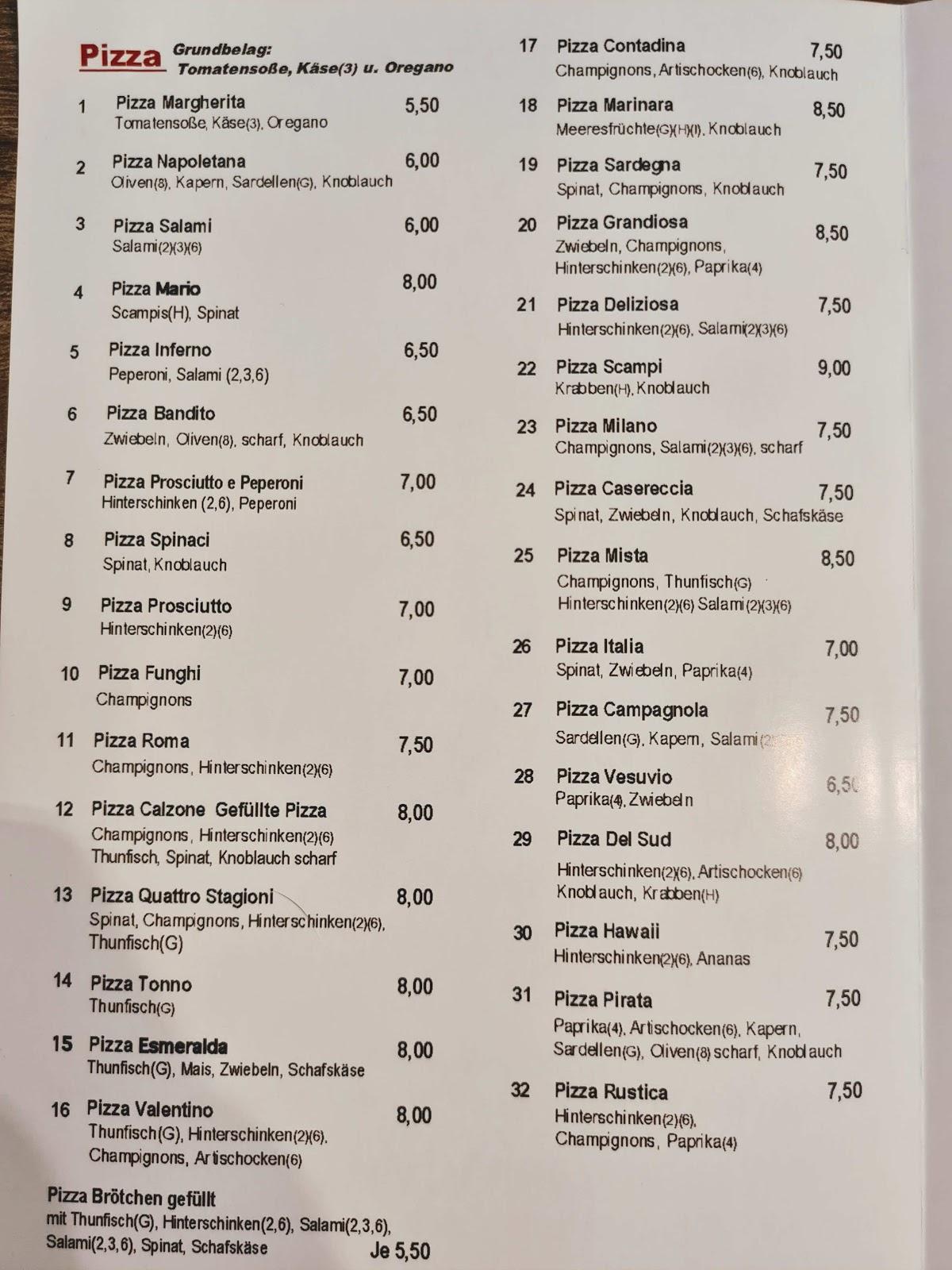 Menu at Pinocchio Stolberg restaurant, Stolberg (Rhineland)