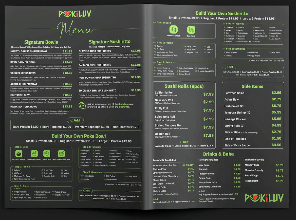 Carta del pub y bar Pokiluv, Tempe