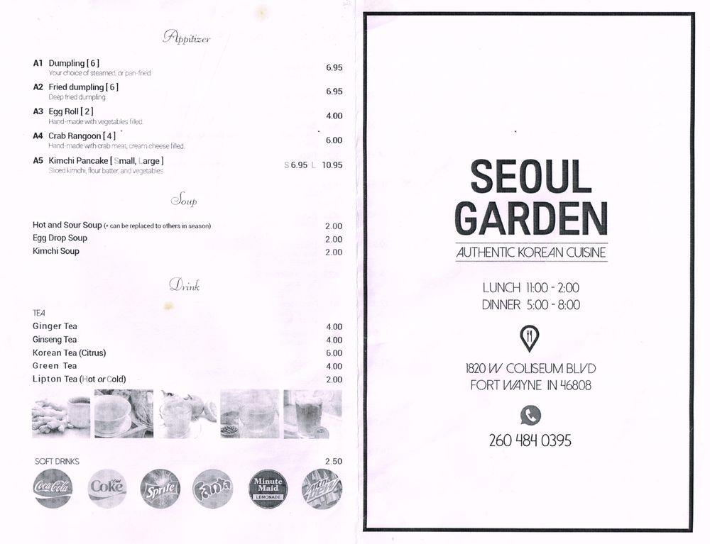 Menu at Seoul Garden Restaurant, Fort Wayne