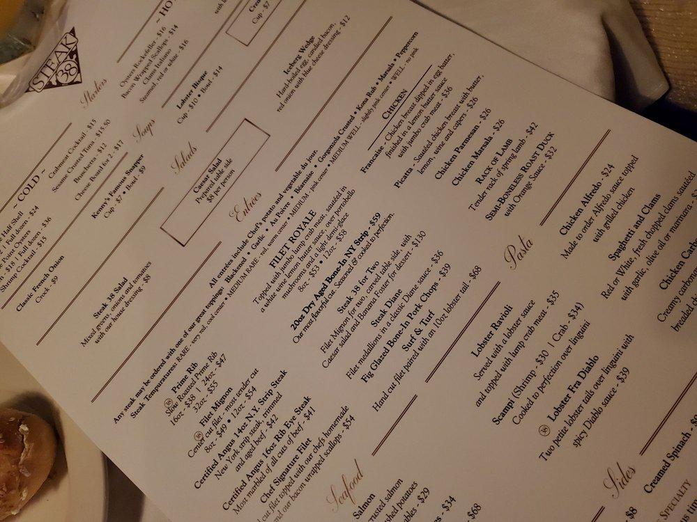 Menu at Steak38 pub & bar, Cherry Hill