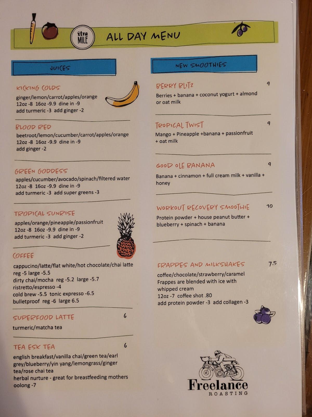 Menu at The Xtra Mile Cafe, Mount Isa