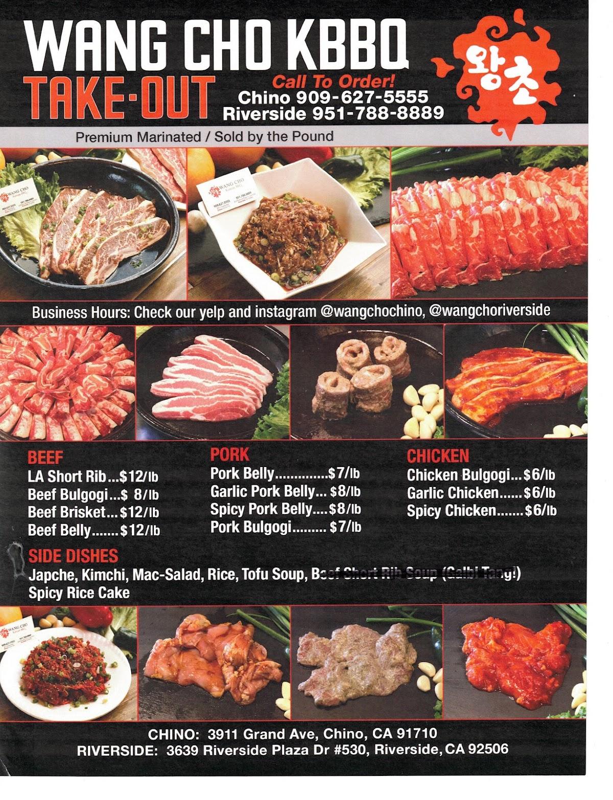 Menu at Wang Cho Korean BBQ, Riverside