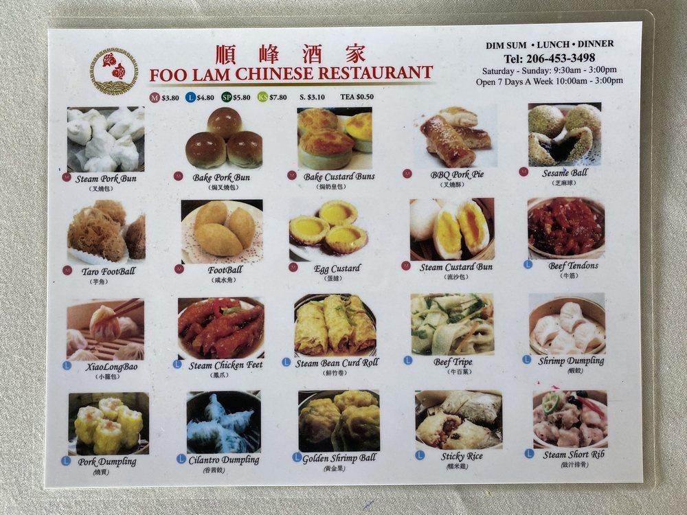 Menu at Foo Lam Chinese Restaurant, Seattle