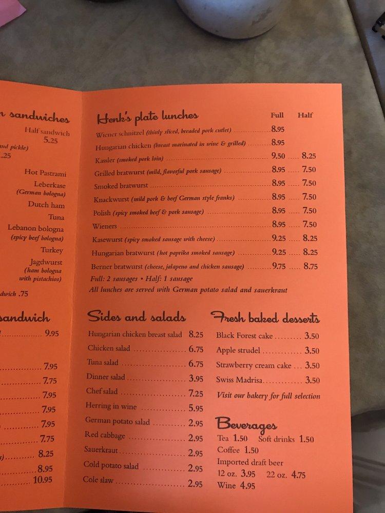 Menu at Henk's European Deli & Black Forest Bakery, Dallas