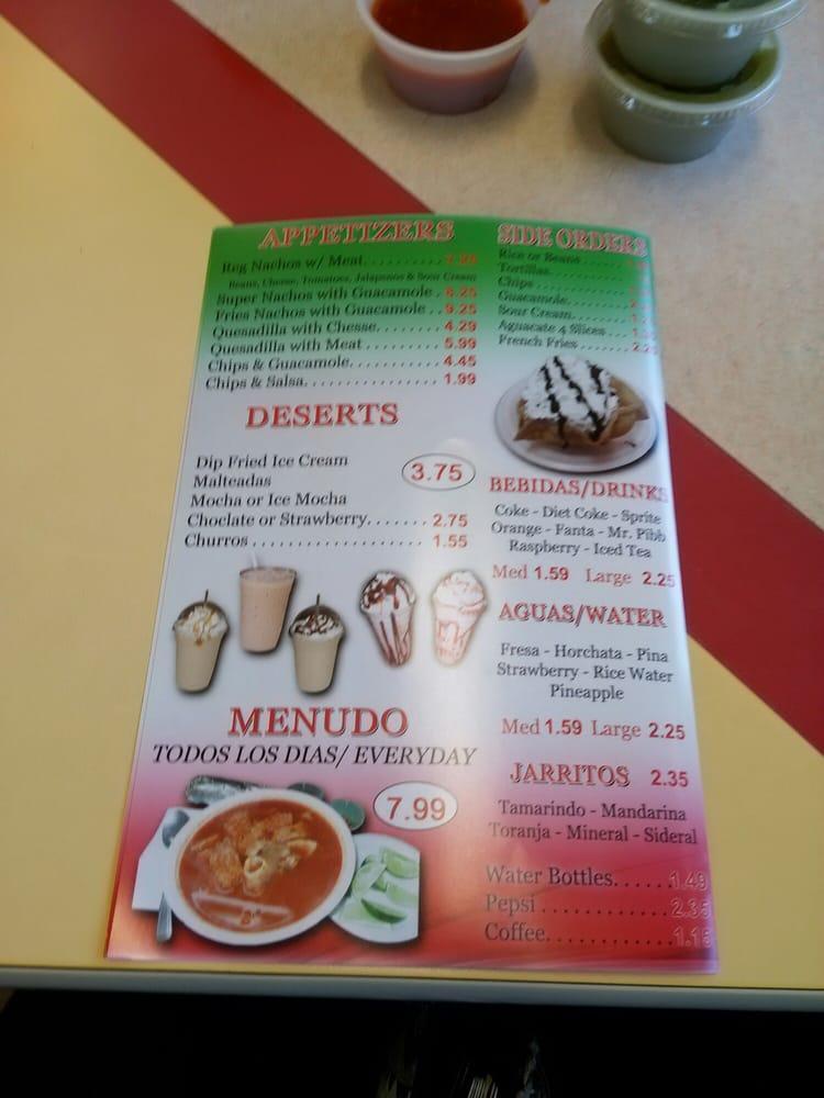 Menu at Los Tres Toritos restaurant, Reno