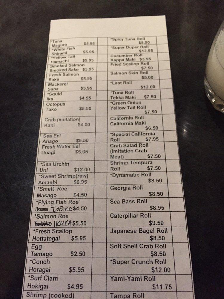 Menu at Minato Japanese Restaurant, Smyrna