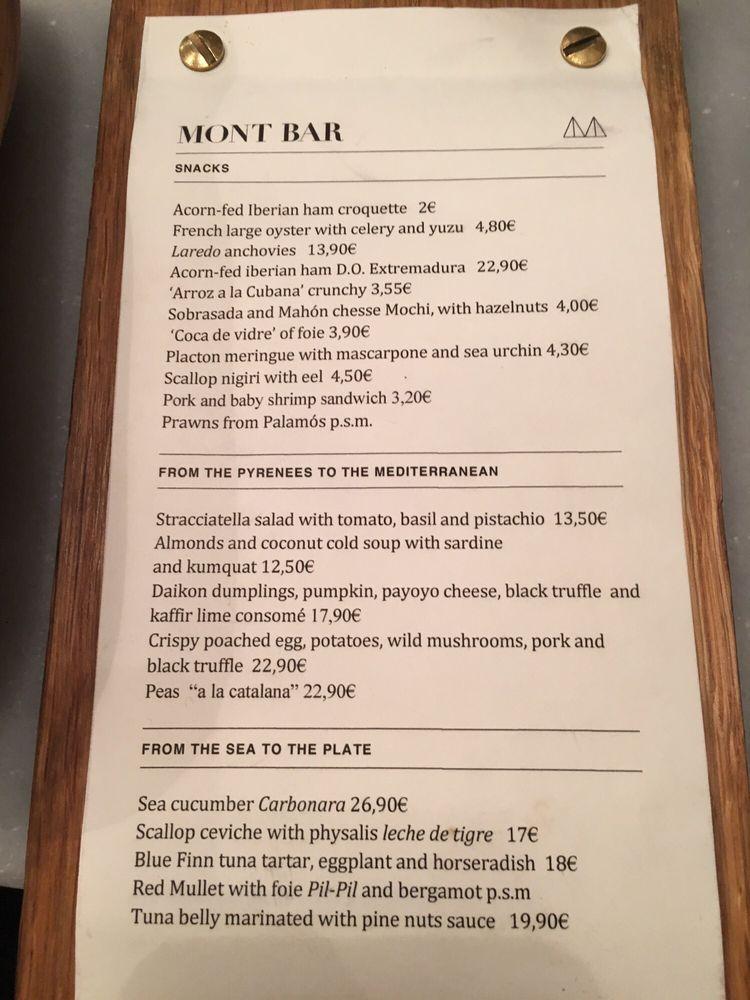 Menu at Mont Bar, Barcelona