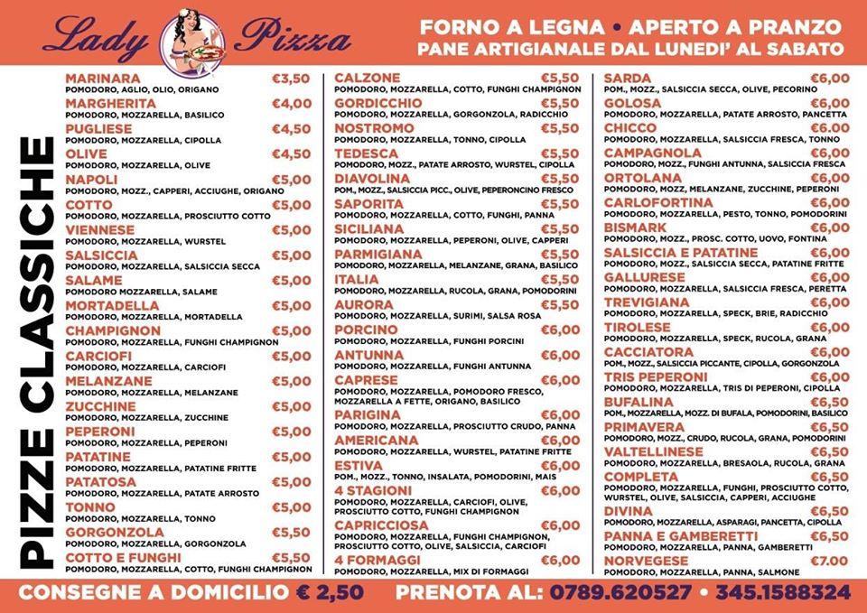 Menu at Pizzeria Lady pizza, Olbia