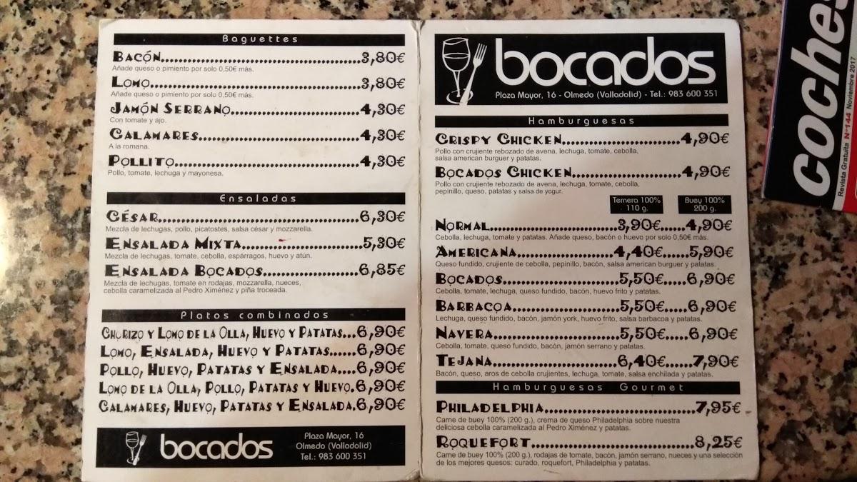 Carta del restaurante Bocados Olmedo, Olmedo