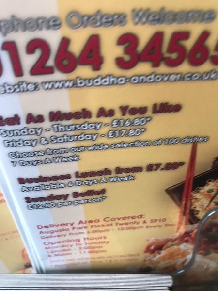 Menu at Buddha Restaurant, Andover