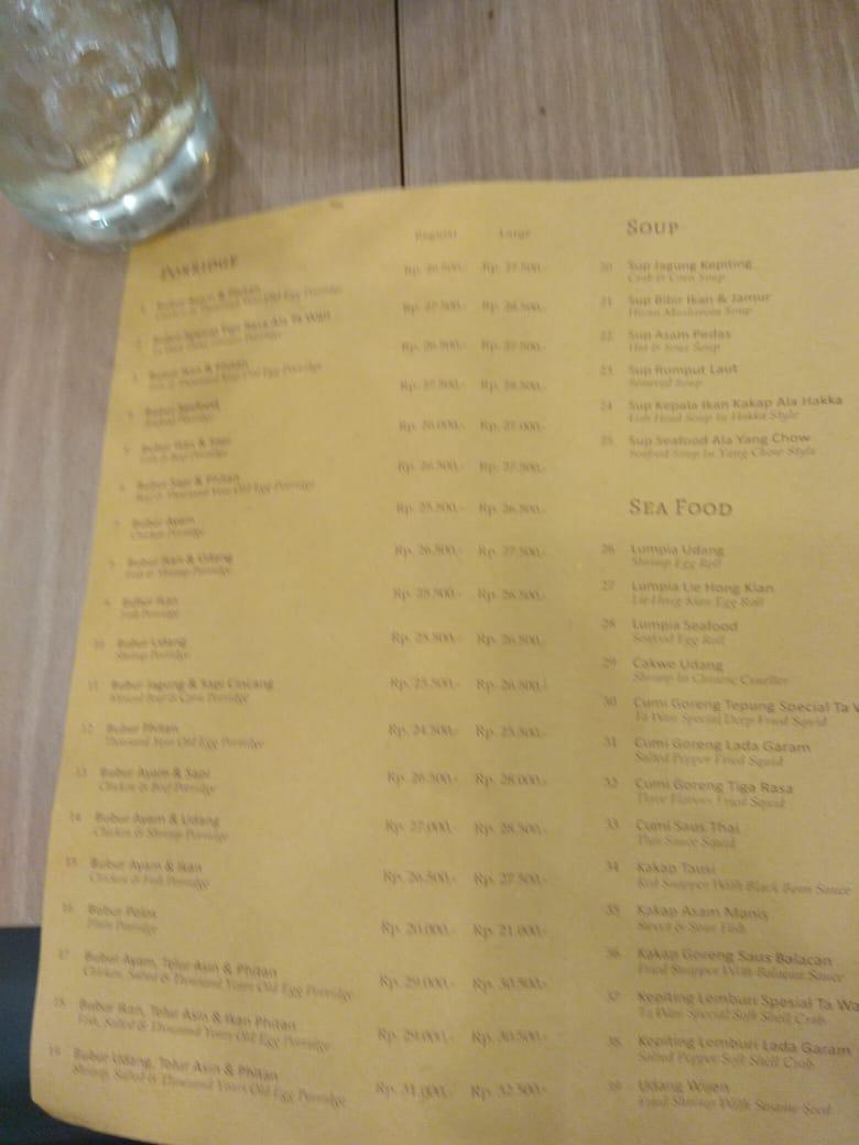Menu at Ta Wan - Summarecon Mall Bekasi restaurant, Bekasi Regency