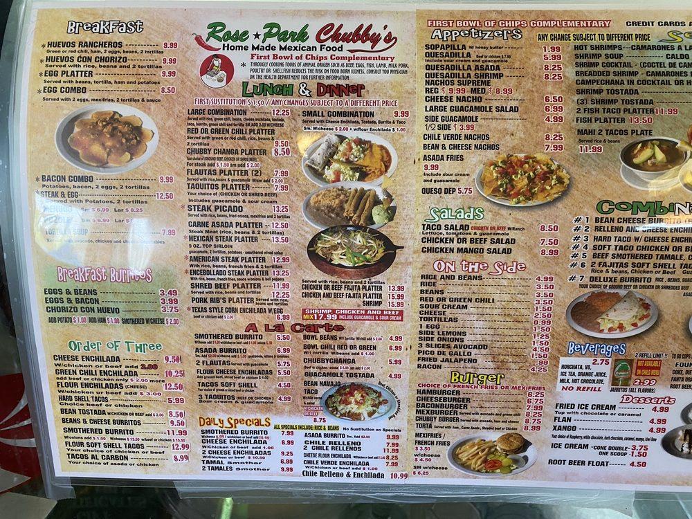 Menu at Chubby's Mexican Restaurant, Salt Lake City, 955 N 1400 W