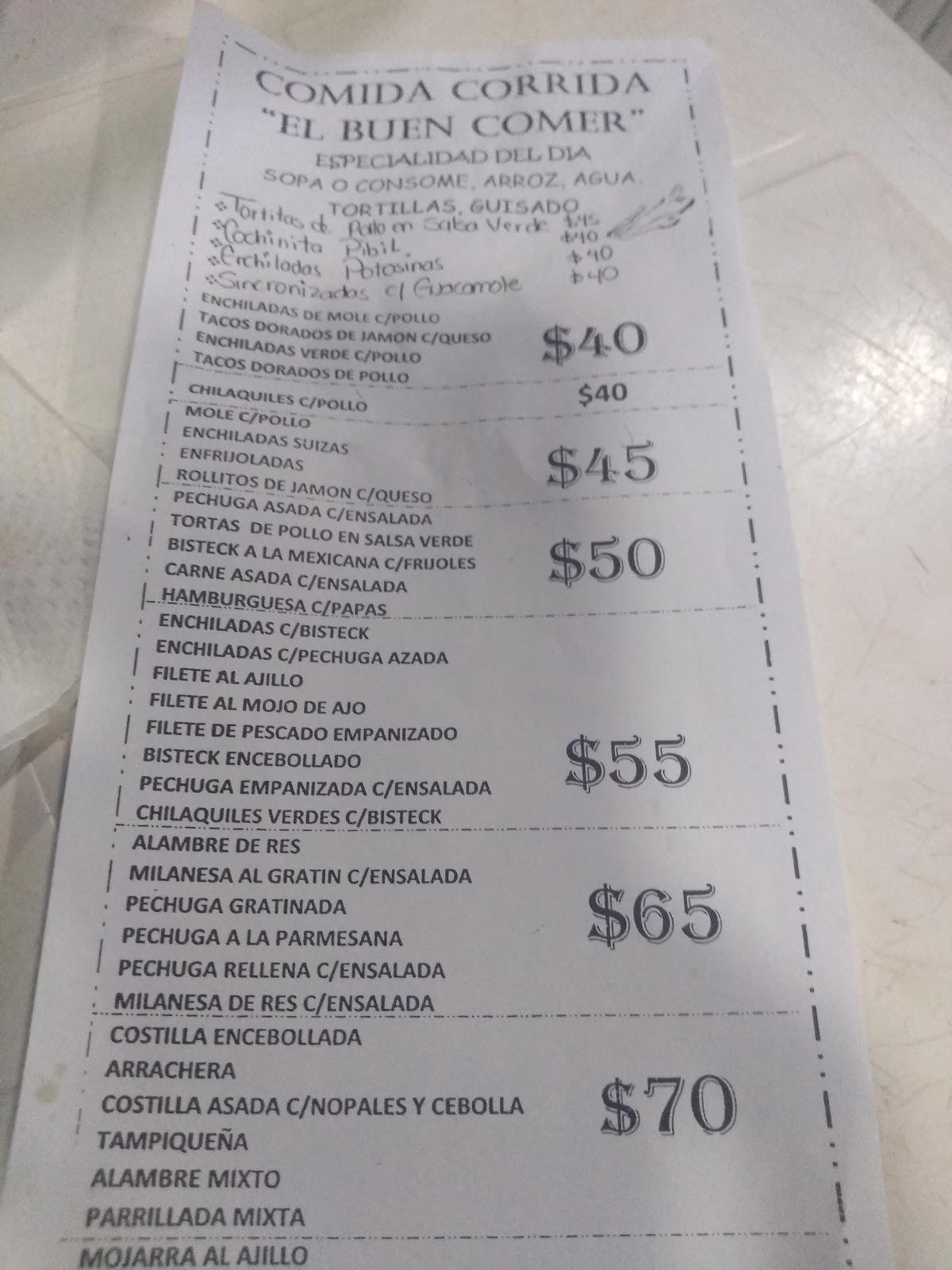 Carta del restaurante Comida Corrida EL BUEN COMER, Mexico