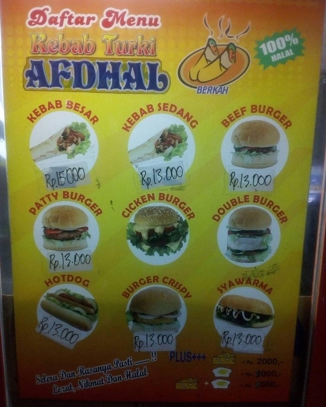 Menu at Kebab Turki AFDHAL, Bekasi Regency