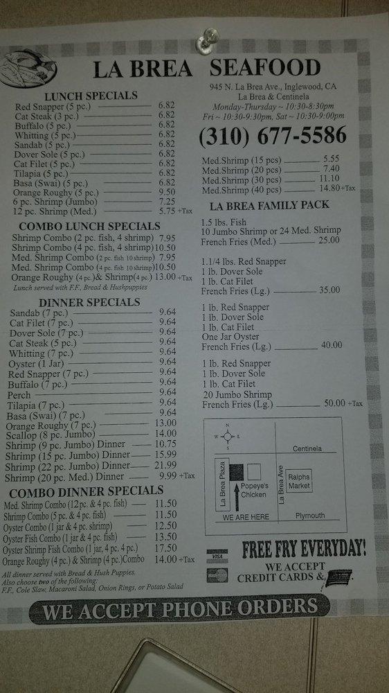 Menu at La Brea Seafood restaurant, Inglewood