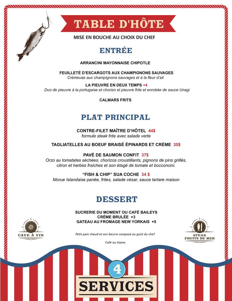 Menu at Restaurant Le Capitaine Provost, Lac-Mégantic