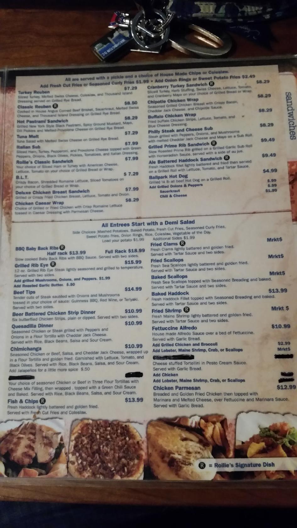 Menu at Rollie's Bar and Grill, Belfast