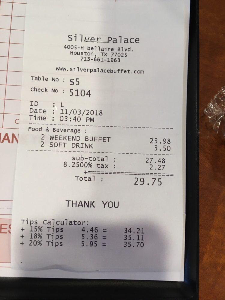 Menu at Silver Palace restaurant, Houston