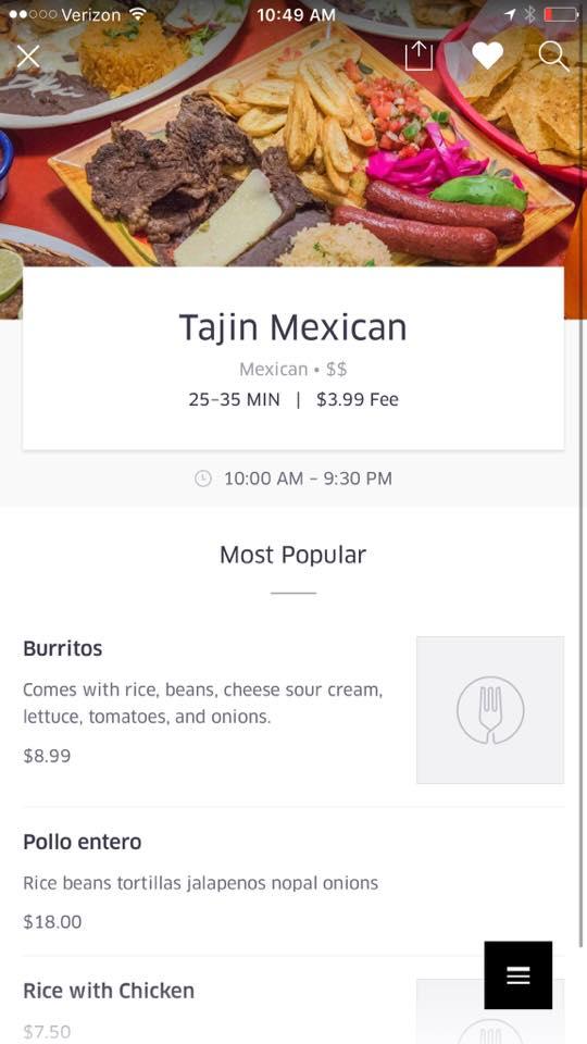 Menu at Tajin Mexican Bar and Grill, Indianapolis